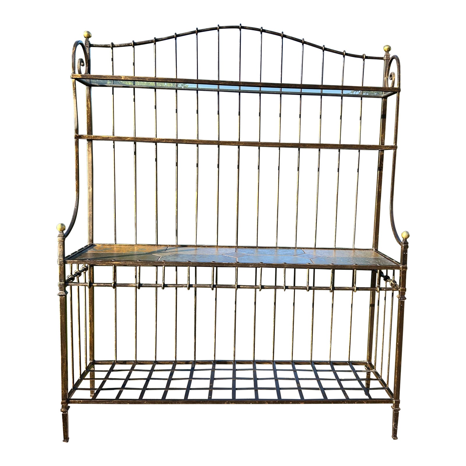 Vintage French Style Iron, Slate and Glass Bakers Rack | Chairish