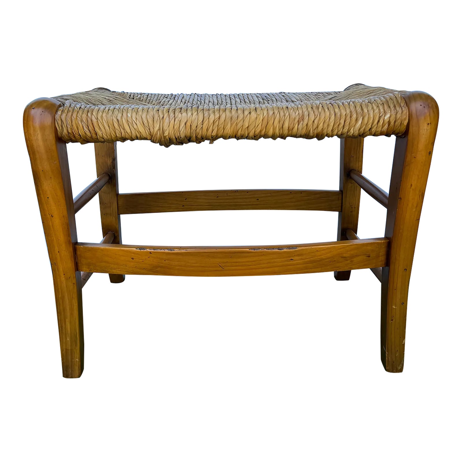 Mid 20th Century French Rush Seated Small Bench | Chairish