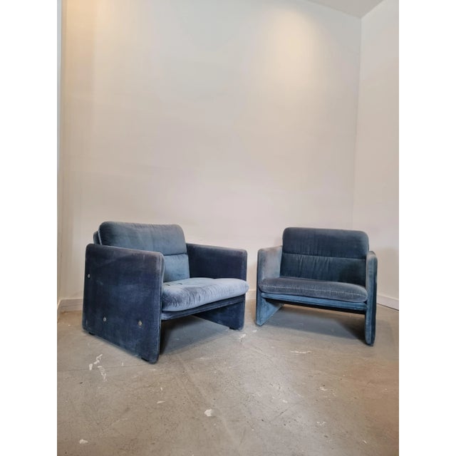Italian Blue Velvet Lounge Chairs, 1980s, Set of 2 | Chairish