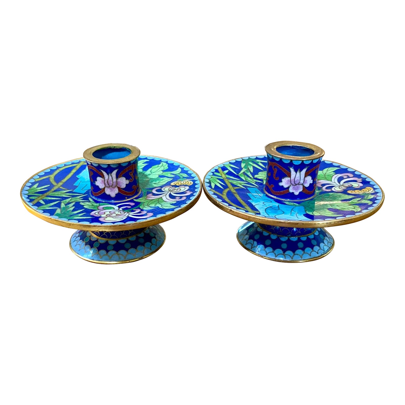 Vintage Blue Cloisonne Candlesticks - a Pair | Chairish