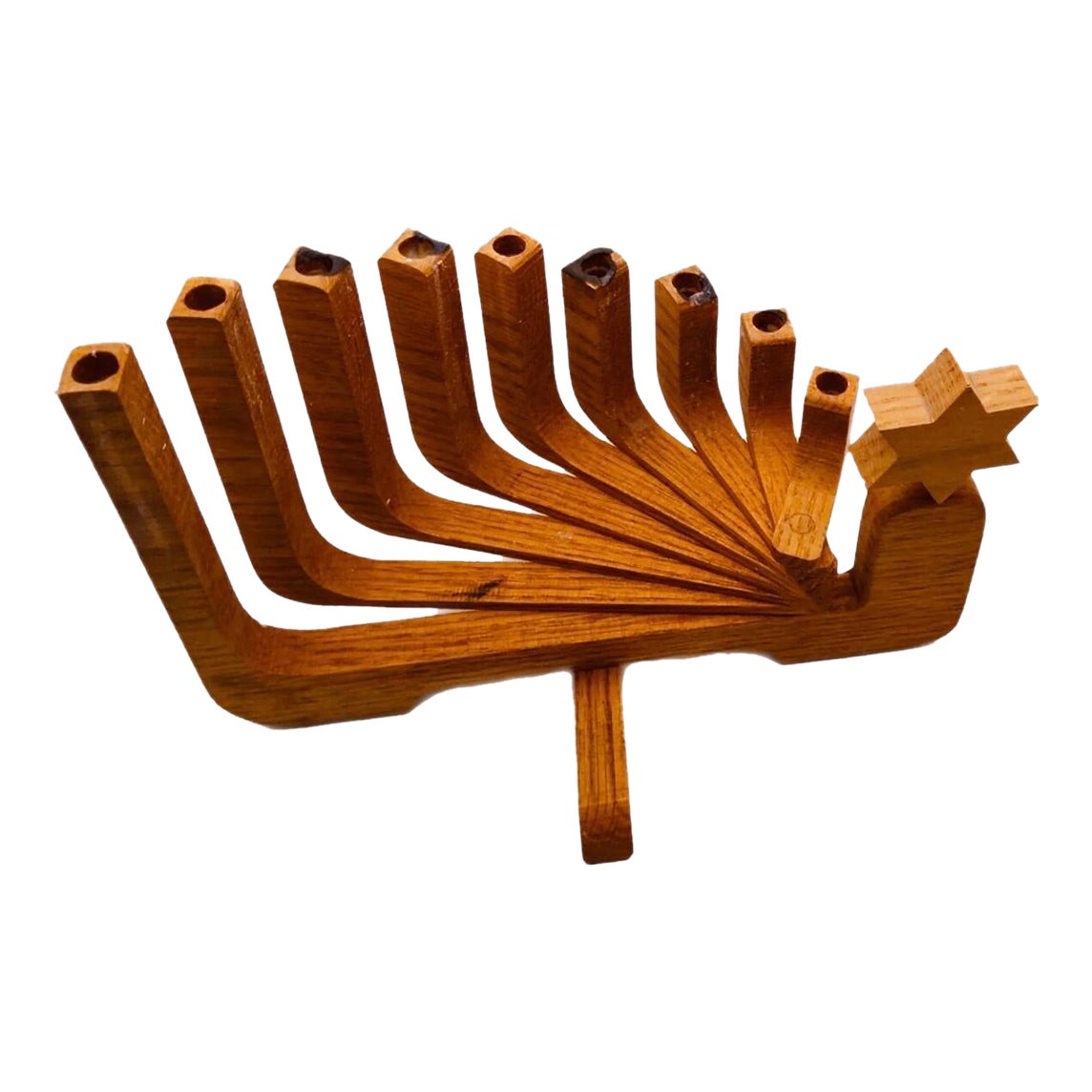 Vintage Mid Century Danish Modern Teak Kinetic Hanukkah Menorah | Chairish