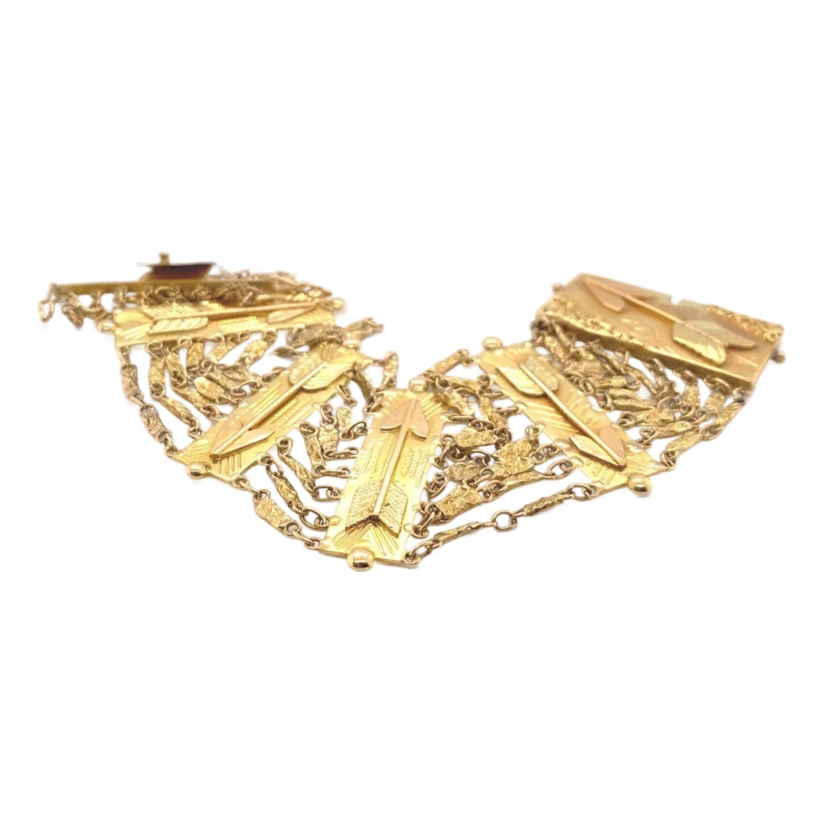 Multi Strand Arrow Bars Wide 18k Yellow Gold Bracelet | Chairish