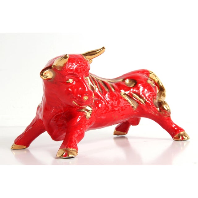 Vintage California Art Pottery Red & Gold Ceramic Bull Figure by ...