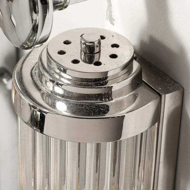 Art Deco Streamlined Linear Glass Rod Sconces W/ Chrome Fittings | Chairish