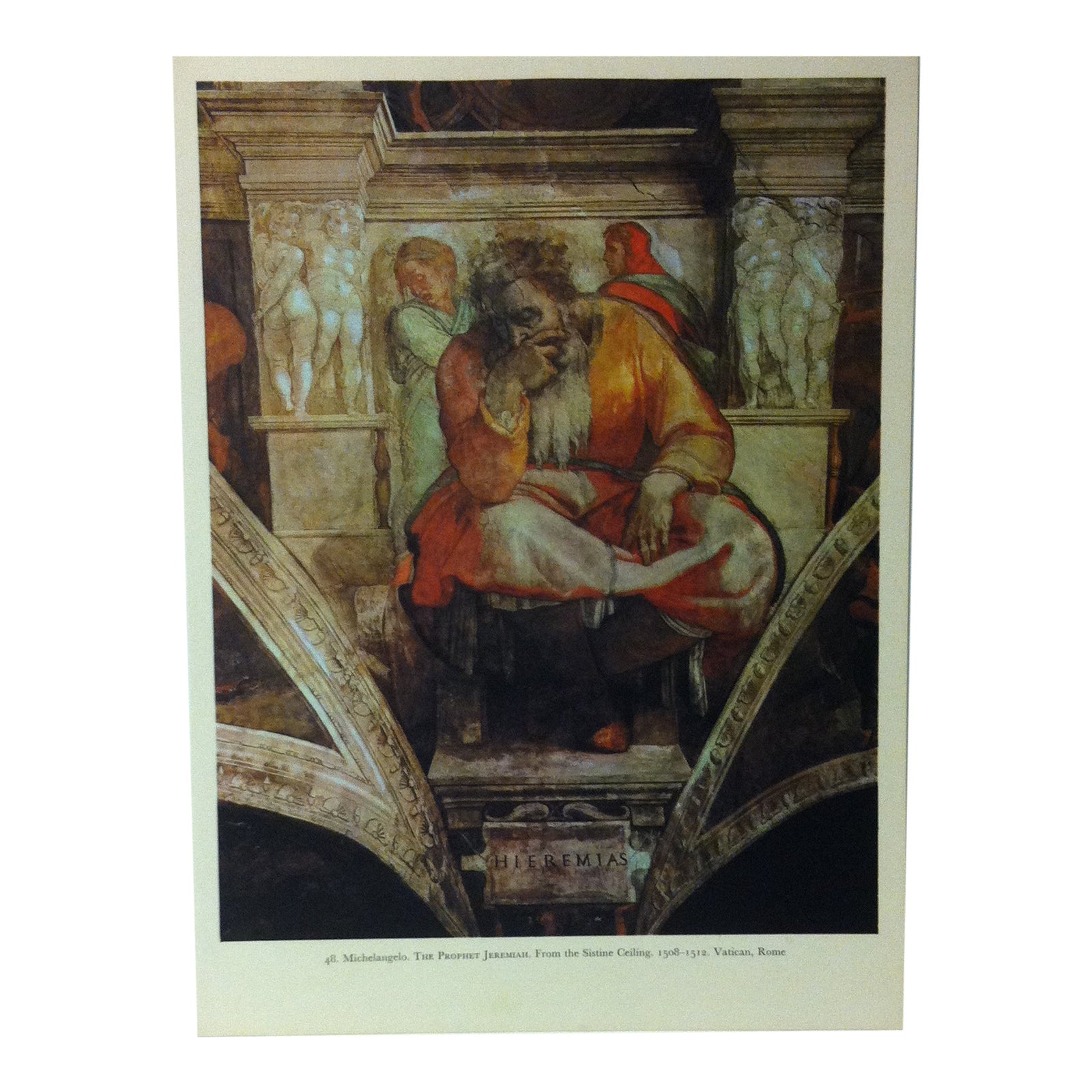 Circa 1970 "The Prophet Jeremiah" by Michelangelo Print of a Famous ...