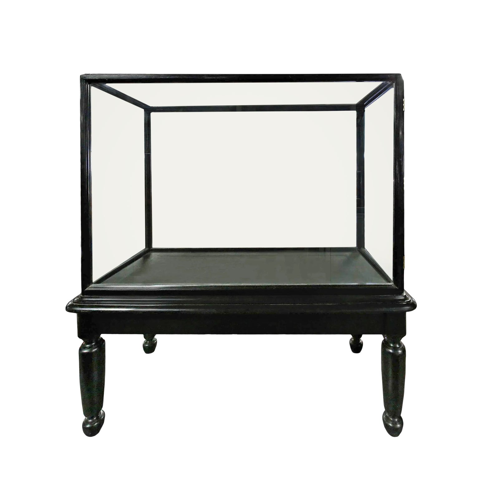 Antique English Showcase Black Painted Wood and Glass | Chairish