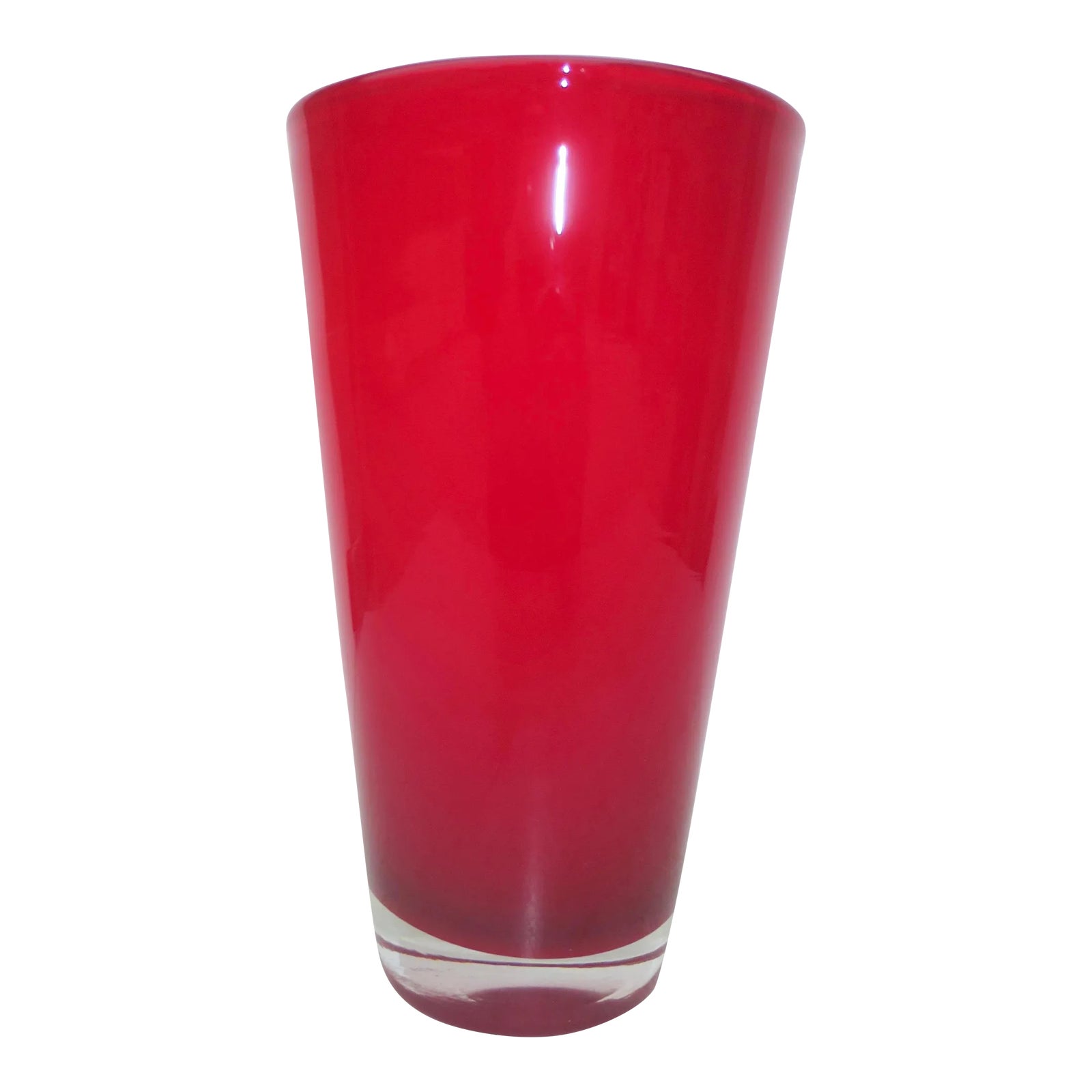 Red Cased Glass Art Glass Vase | Chairish