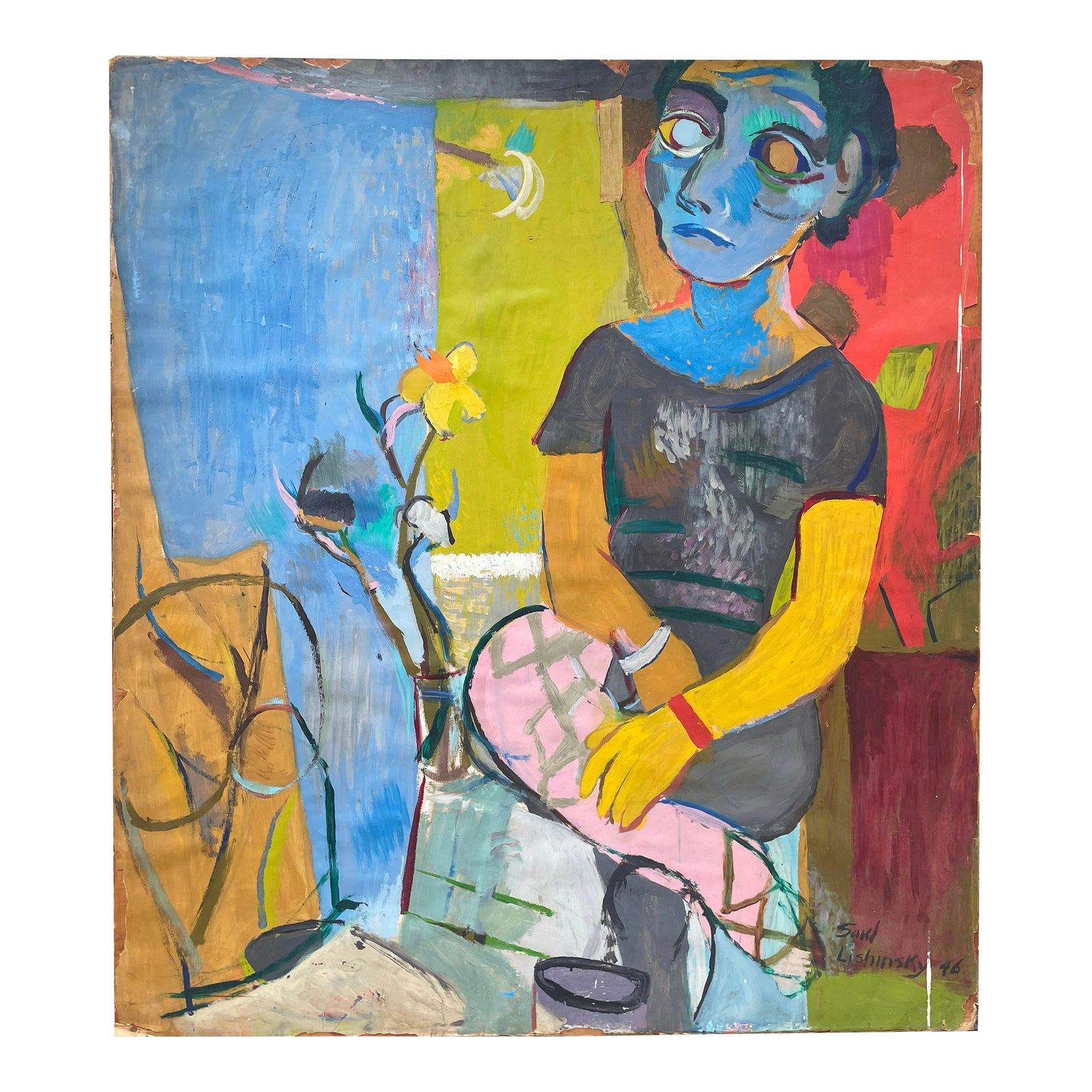 Large Mid Century 1942 Oil Painting on Paper Mounted on Panel, by Saul ...