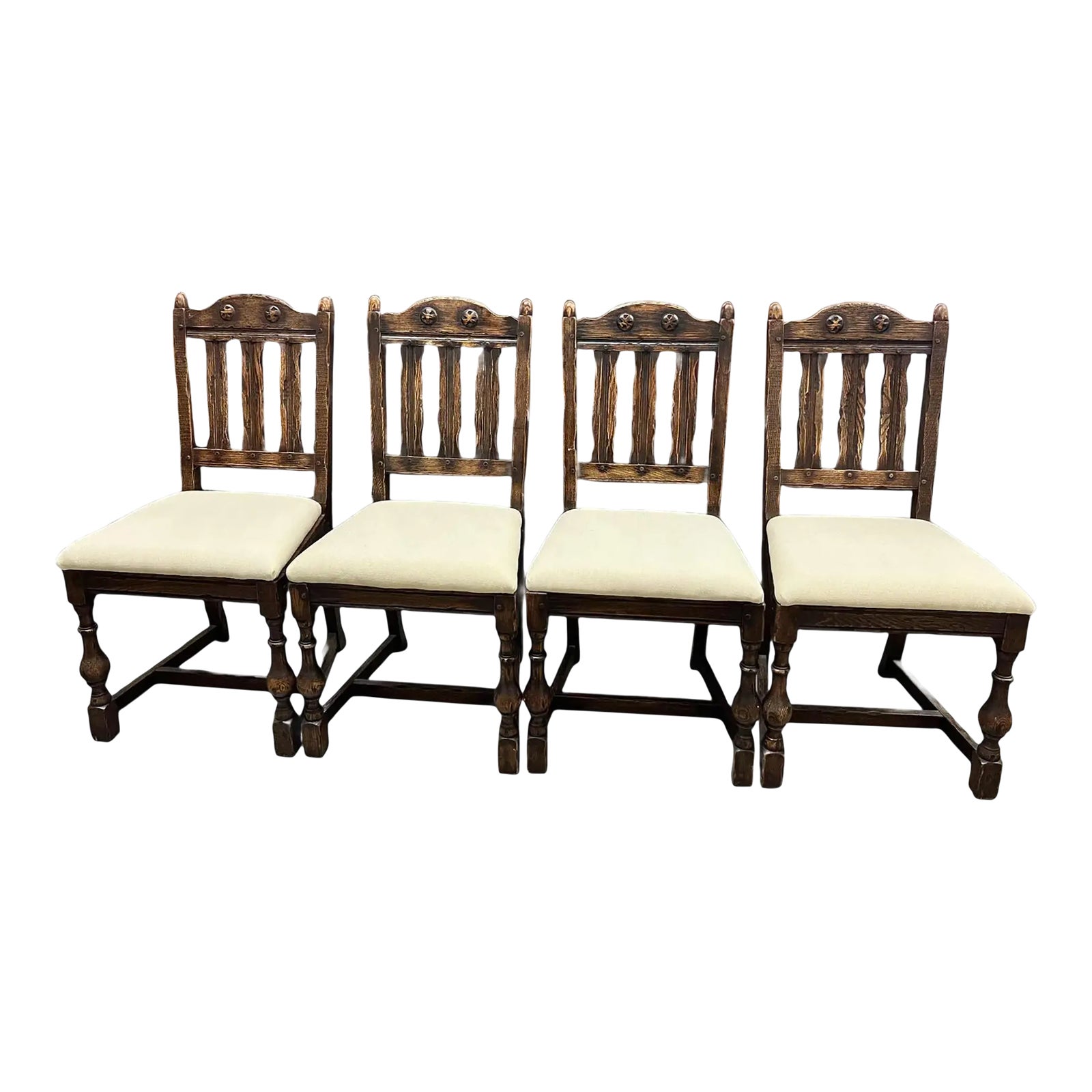 Antique Santa Fe Style Carved Oak Dining Chairs - Set of 4 - Attributed ...