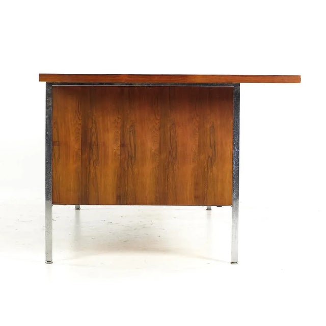 Florence Knoll Style Mid Century Rosewood and Chrome Executive Desk ...