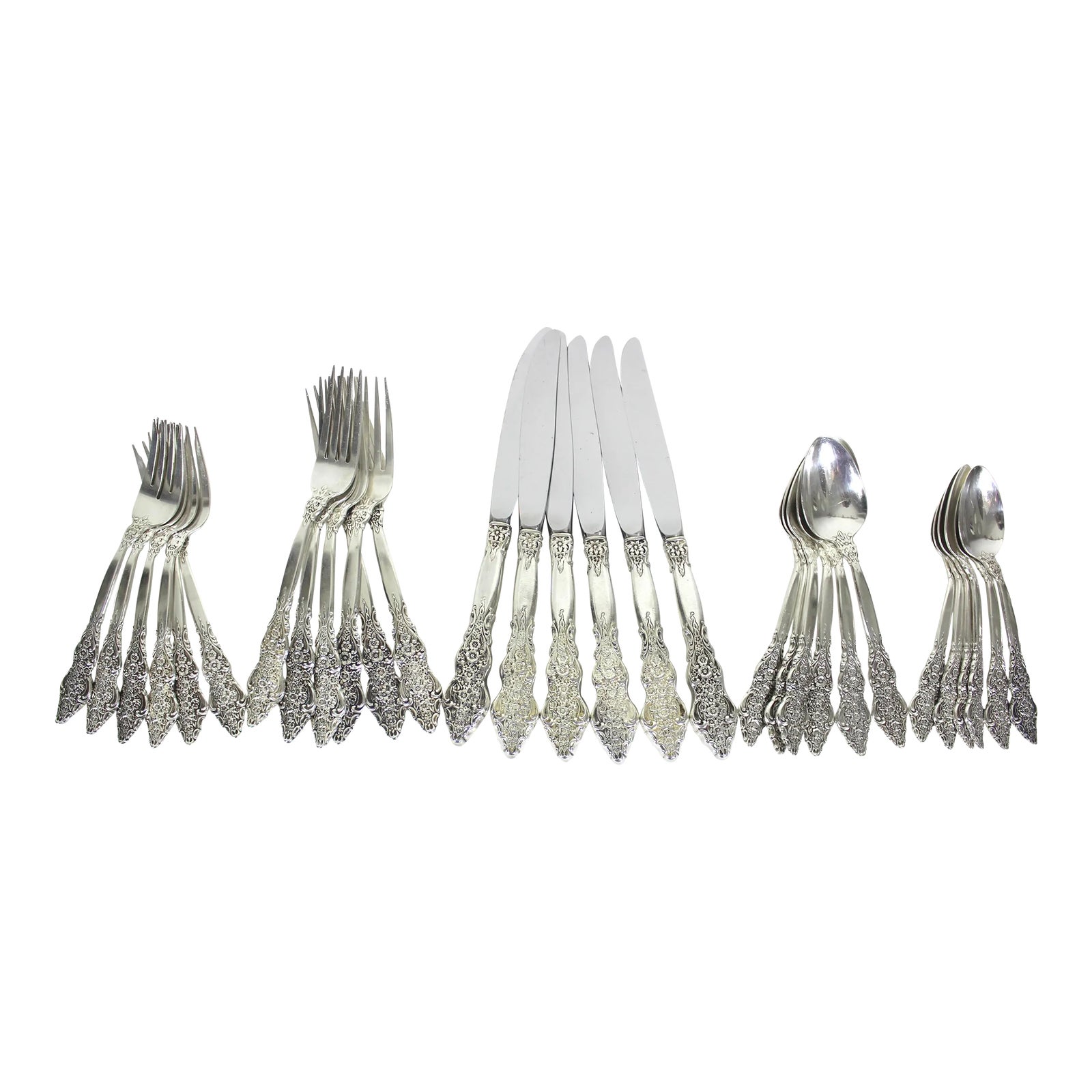 1971 Vintage Ornate Silver Plated Renaissance Six 5-Piece Place ...