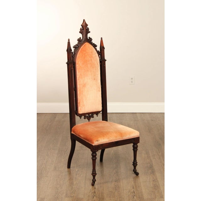 Gothic Revival Antique Carved Rosewood High Back Hall Chair | Chairish
