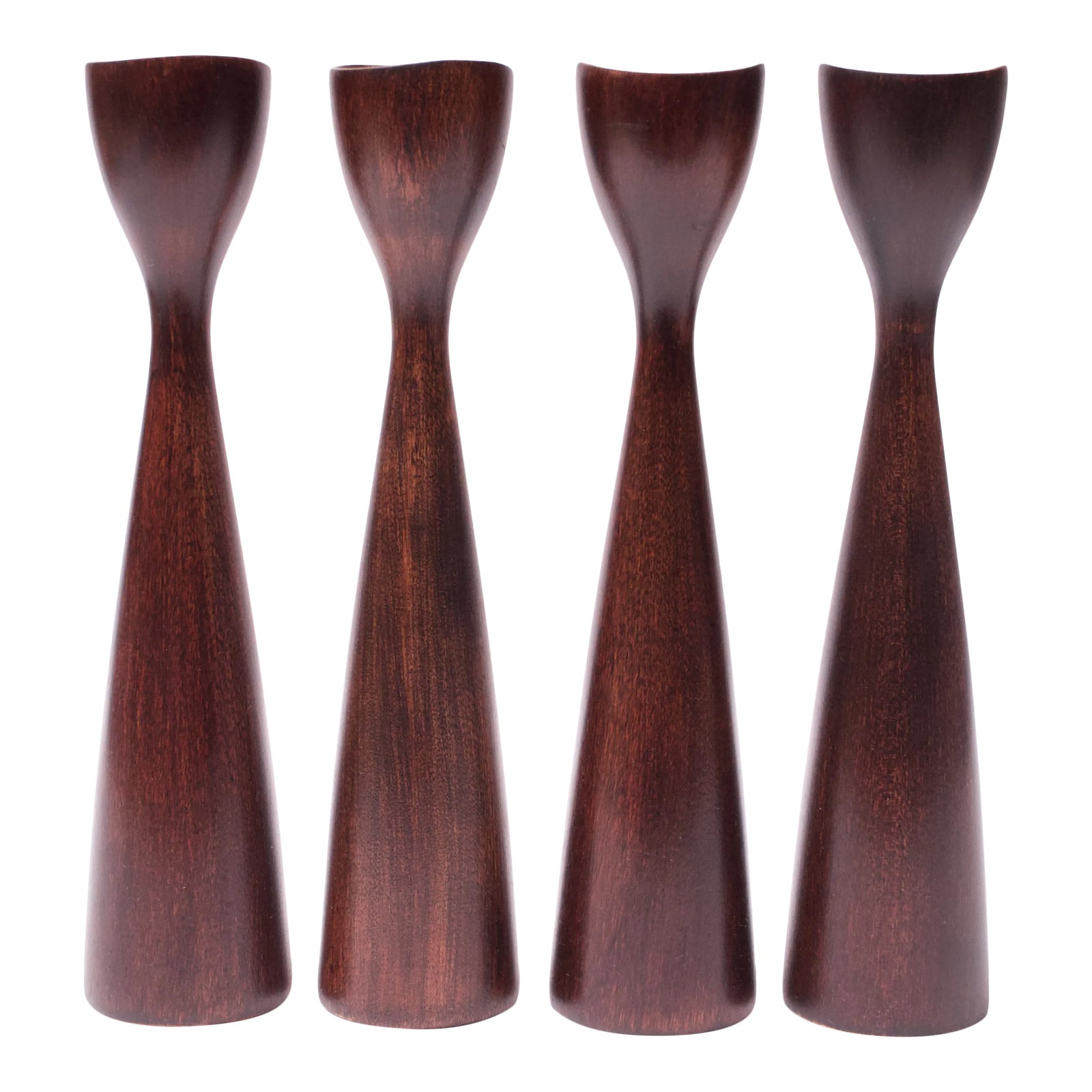Set of Four Sculptural American Modern Stained Maple Candlesticks ...