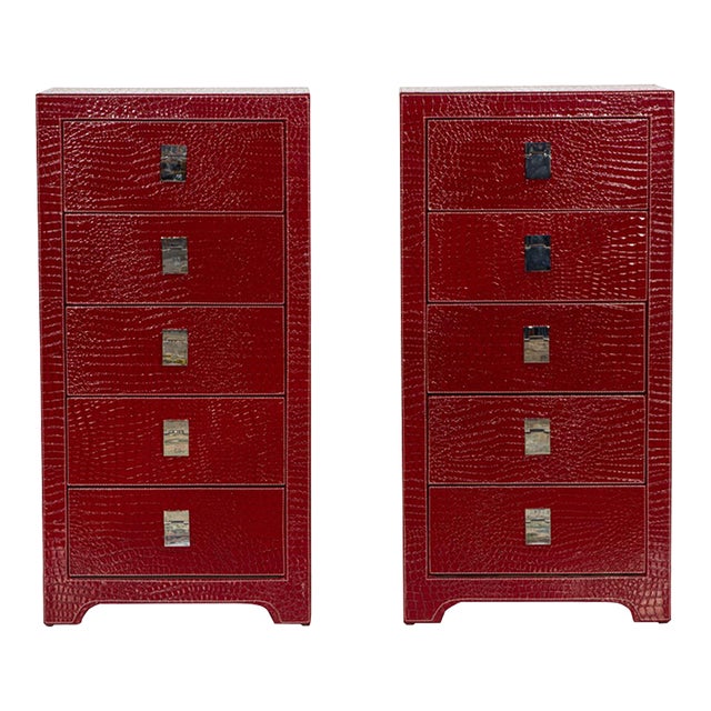 1990s Pair Faux Crocodile Five Drawer Dressers | Chairish