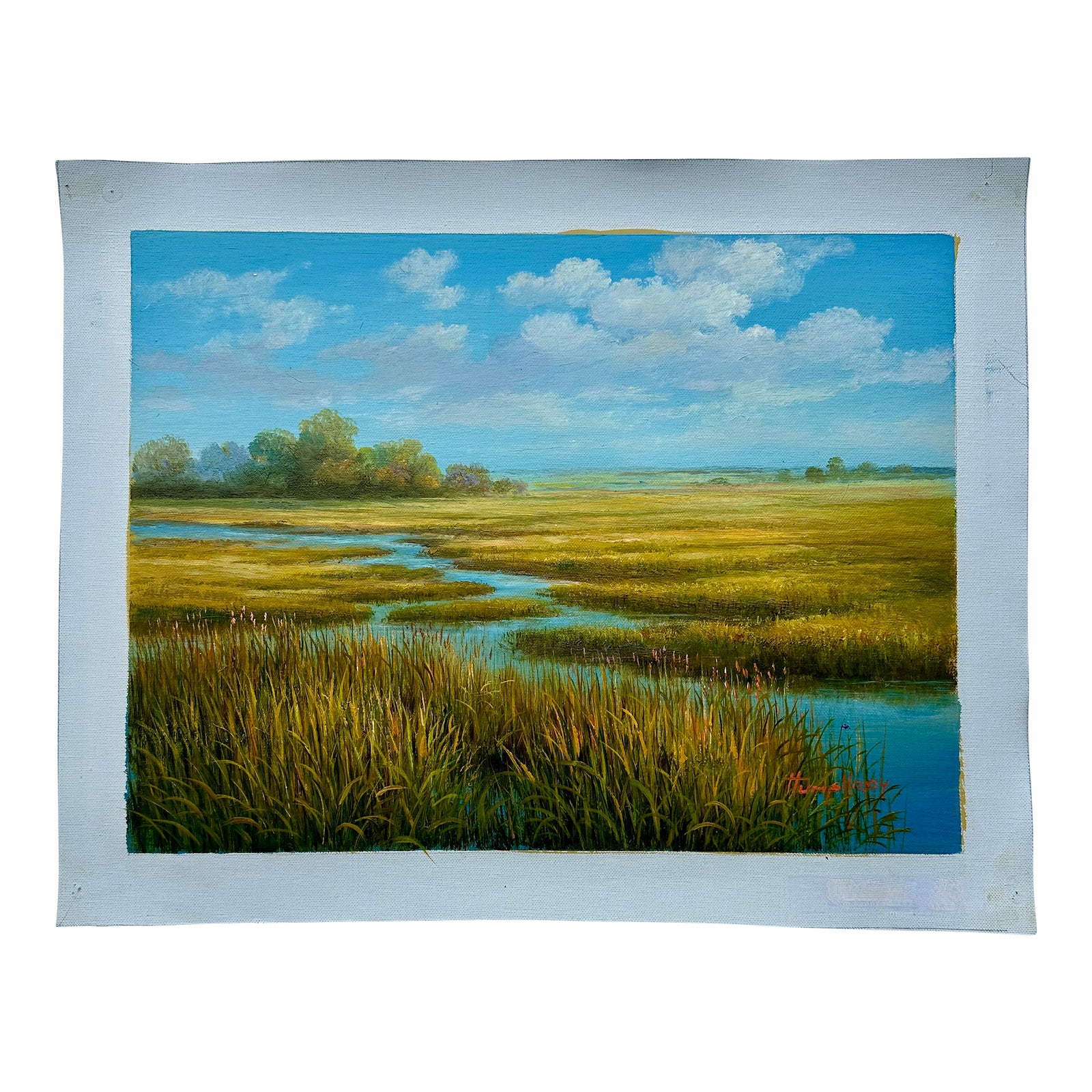 Coastal Winding Blue Marsh Golden Landscape Oil Painting on Canvas ...