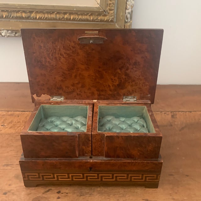 Antique Italian Wood Inlay Greek Key Jewelry Box | Chairish