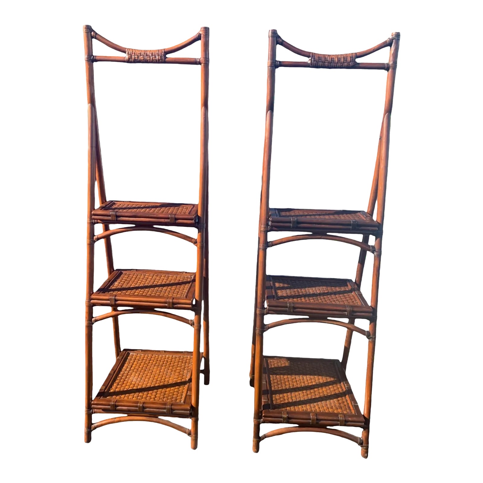 Late 18th Century Rattan Bamboo Folding Ladder Etageres a Pair | Chairish