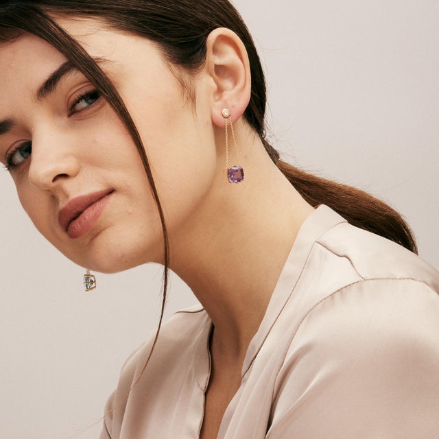 Syna Yellow Gold Mogul Chain Earrings with Amethyst and Diamonds, a ...