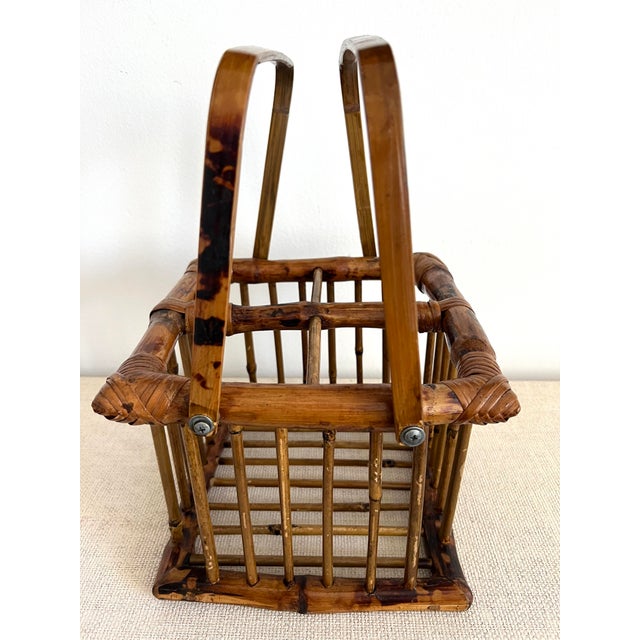 Tortoise Burnt Bamboo Rattan Wine Bottle Holder | Chairish