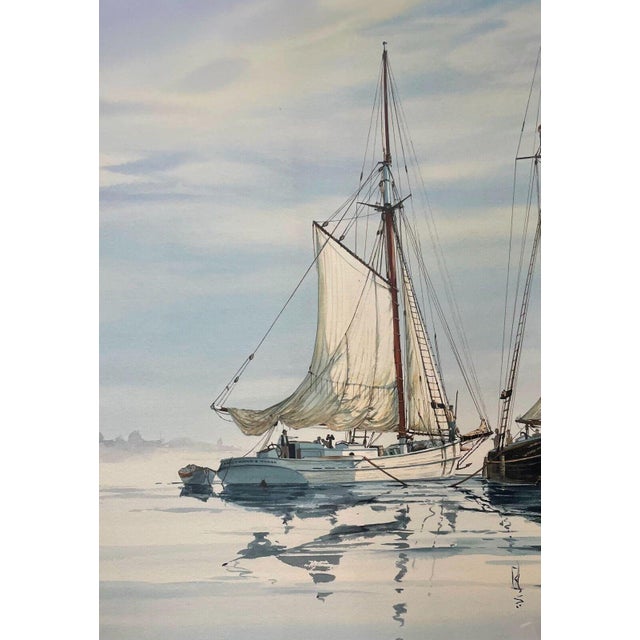 Vintage Original Jack Richard Wemp 'sailboats Boats in Mystic Harbor ...