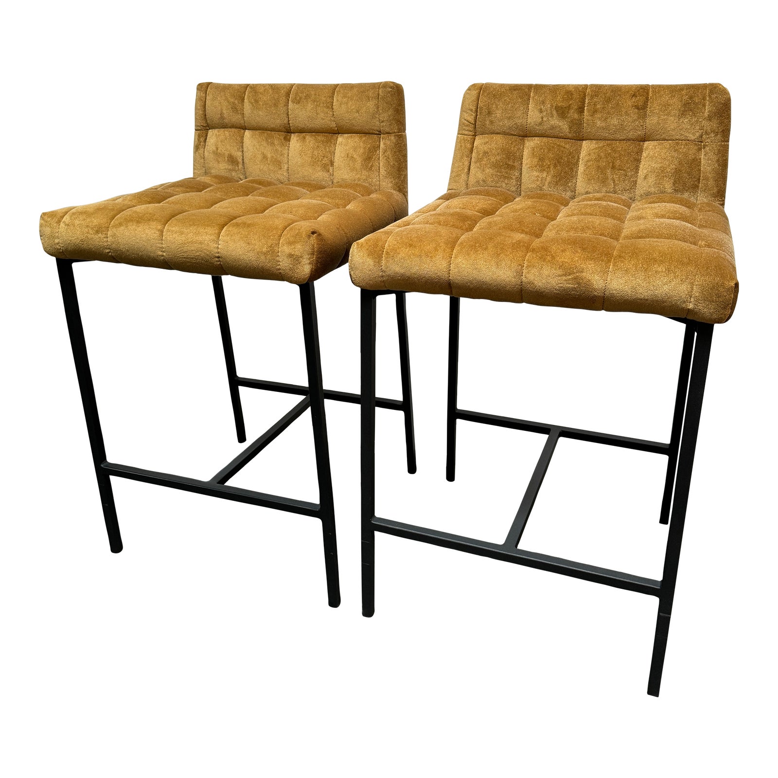 Cb2 Gabe Tufted Low-Back Counter Stools, Pair | Chairish