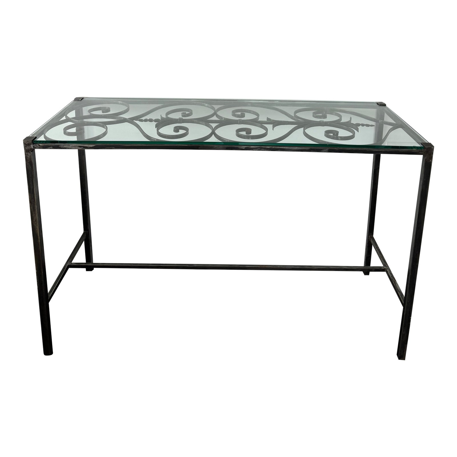 1990s Vintage French Console Metal Grill With Glass Top | Chairish