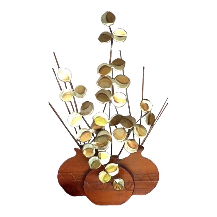 Vintage Jere Era 3-D Brass and Wood Sculpture | Chairish