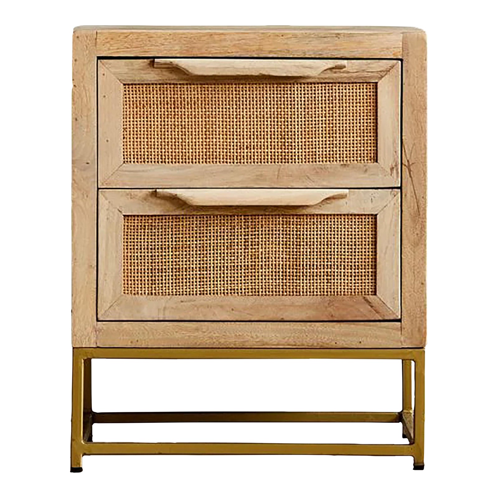 Natural Rattan Wooden Bedside Table | Chairish