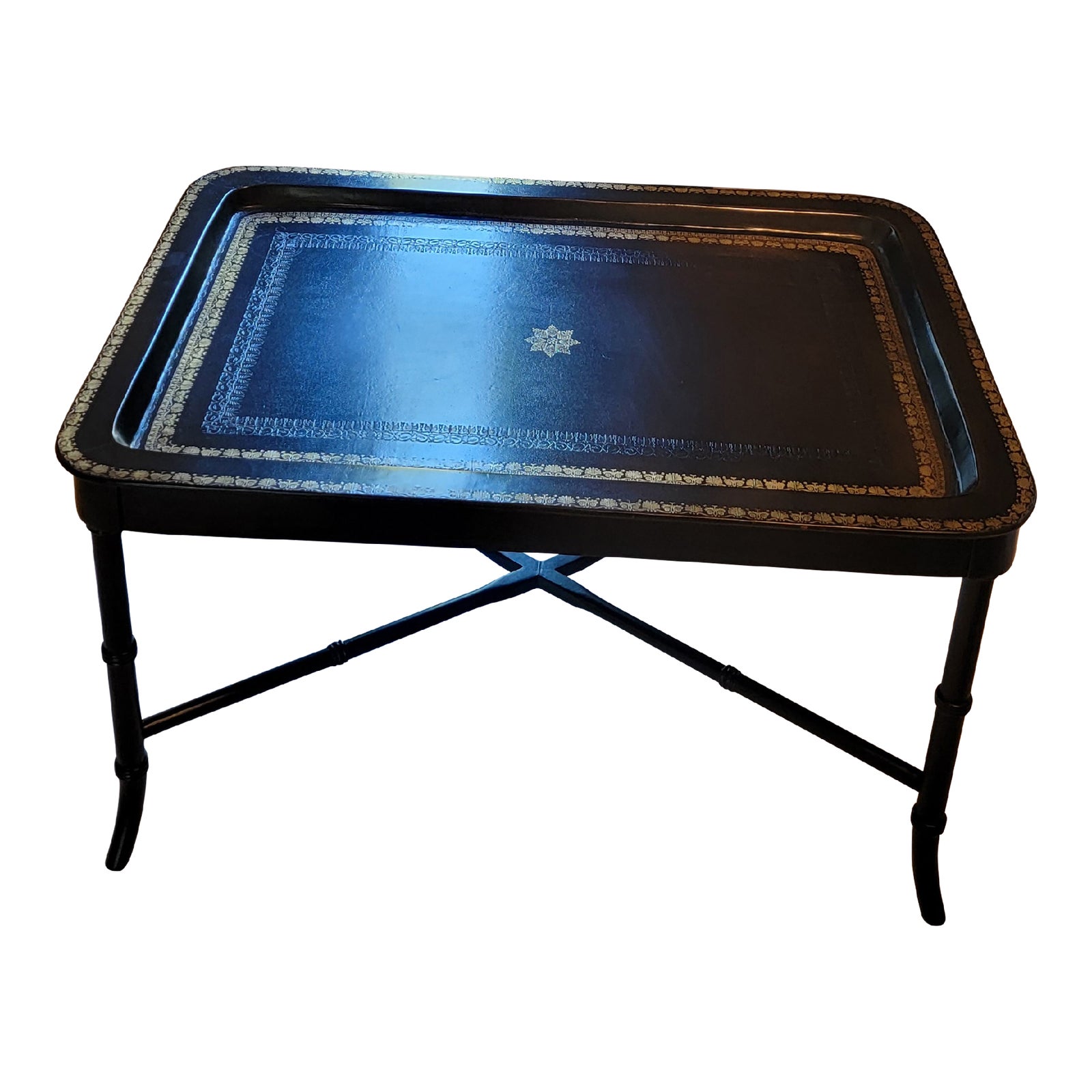 Vintage Maitland-Smith Black and Gold Leather Tray Table With Faux ...