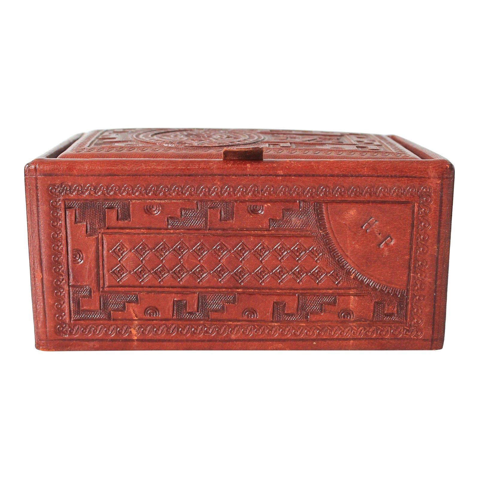 Vintage Tooled Red Leather Trinket Box | Chairish