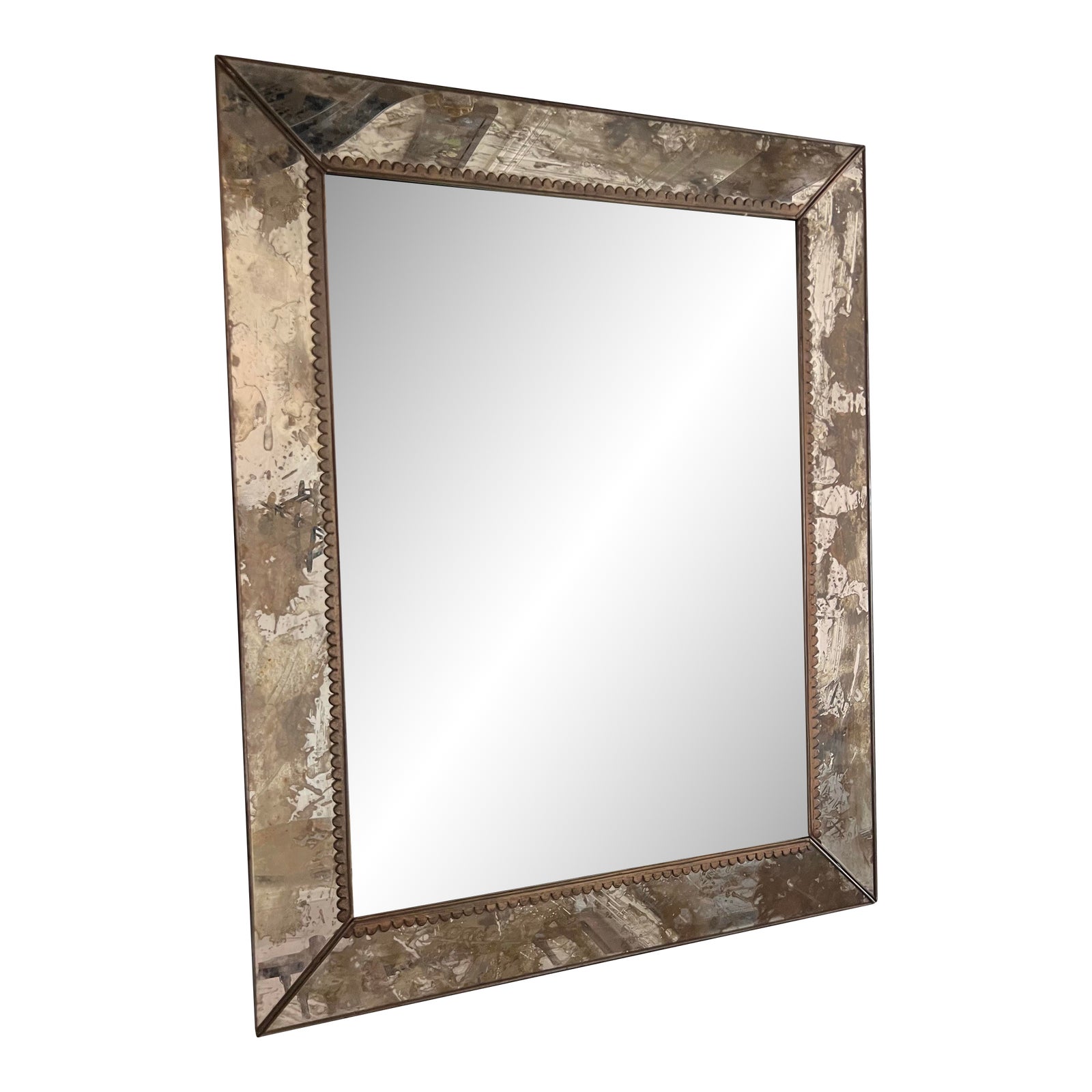 Vintage Made in Mexico Distressed Mirroed Eglomise Frame With Scalloped ...