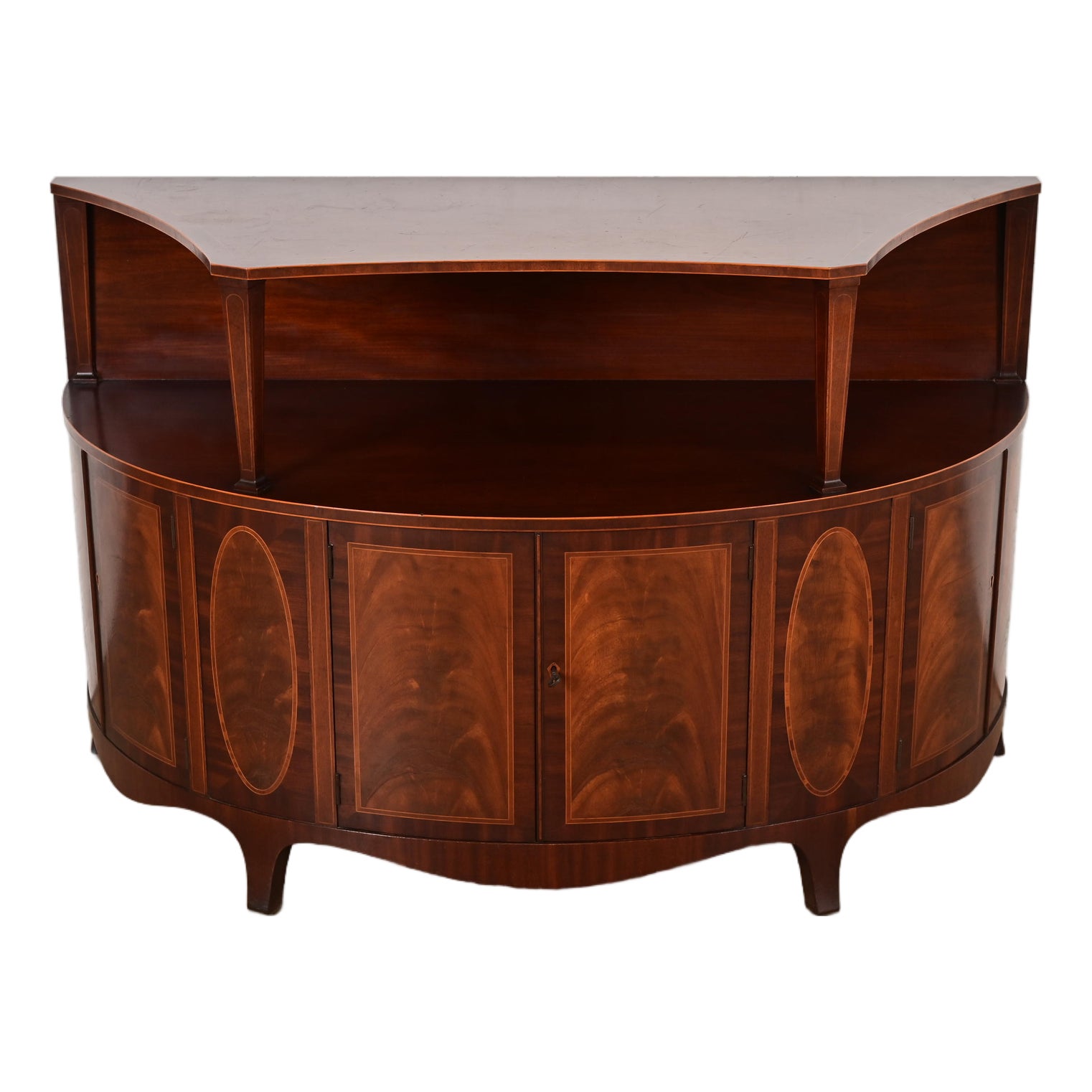Baker Furniture Georgian Inlaid Flame Mahogany Demilune Sideboard ...
