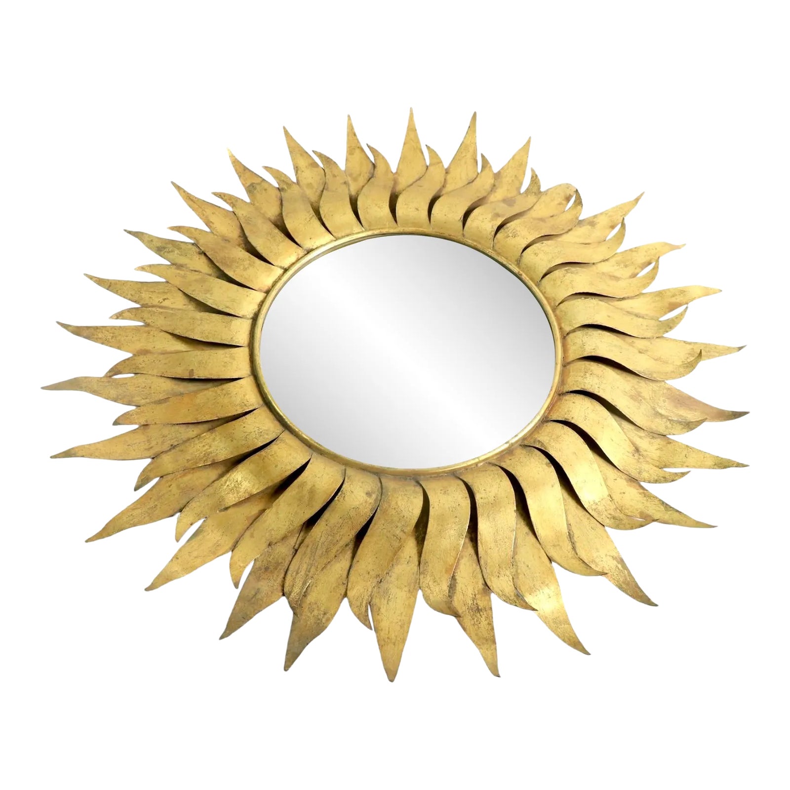 Brutalist Sunburst Sunflower Frame Mirror in Gold Paint Finish | Chairish