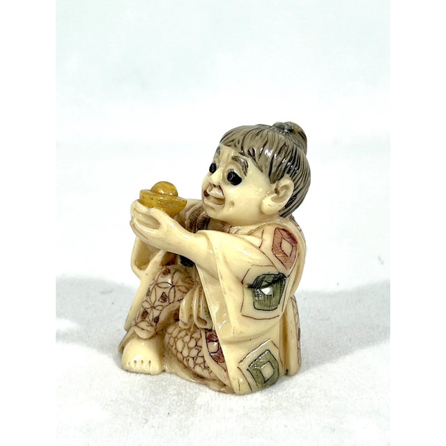 Chinese Netsuke - the Peach Seller and the Golden Ingot Bearer, a Pair ...