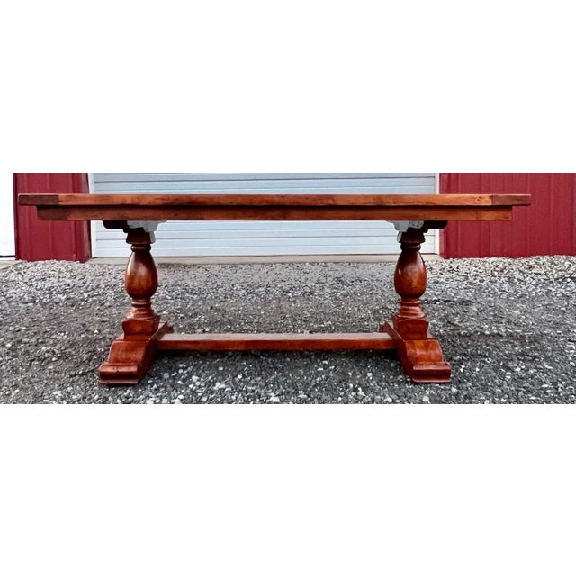 Rustic Farmhouse Planked Farm Trestle Harvest Dining Table | Chairish