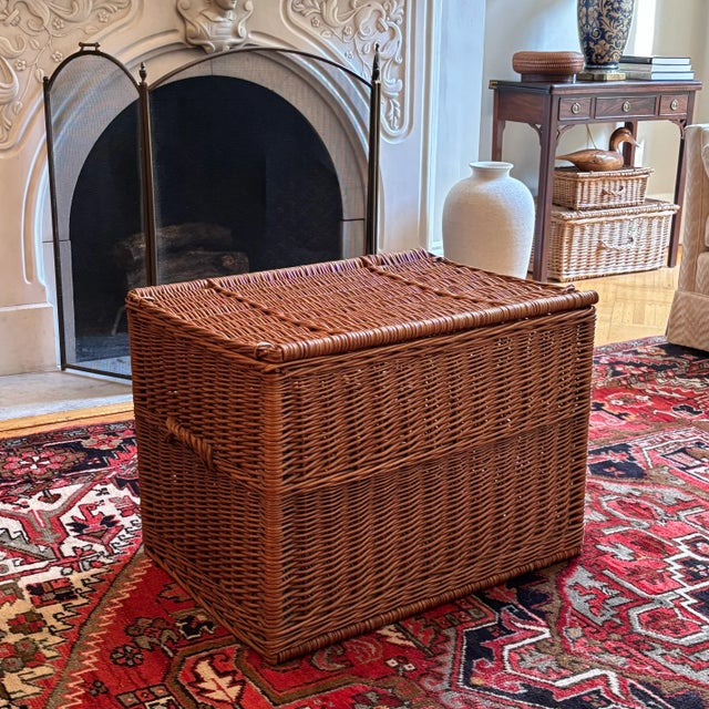 Vintage French-Style Natural Wicker Chest | Chairish