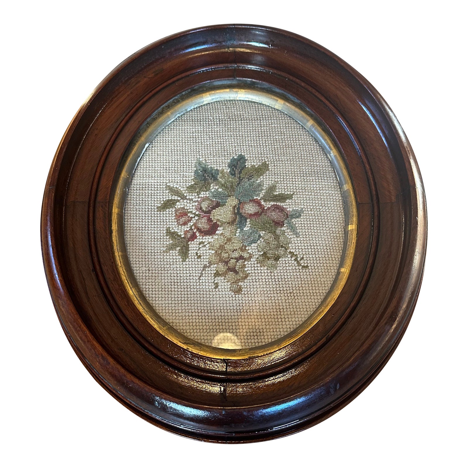 Antique Wood Victorian Deep Picture Frame With Cross Stitch Fruit ...