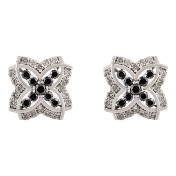 Timeless Quatrefoil Floral Sterling Silver Stud Earrings With Black ...