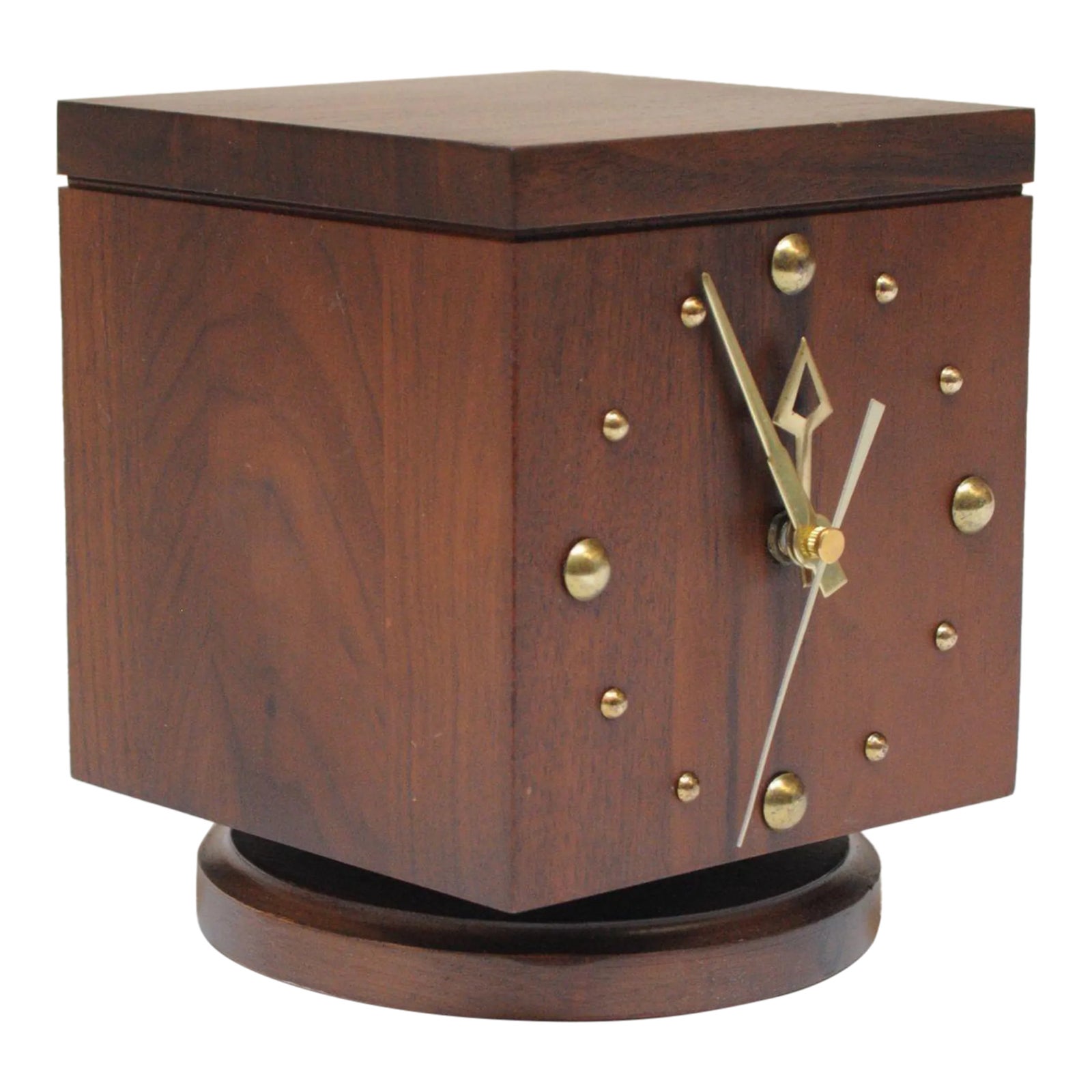 Vintage Walnut and Brass Swiveling Tabletop Weather Station Cube With ...