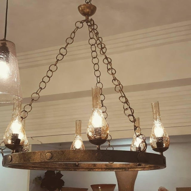 Wagon Wheel Chandelier Farmhouse Lighting Rustic Ceiling Lamp | Chairish