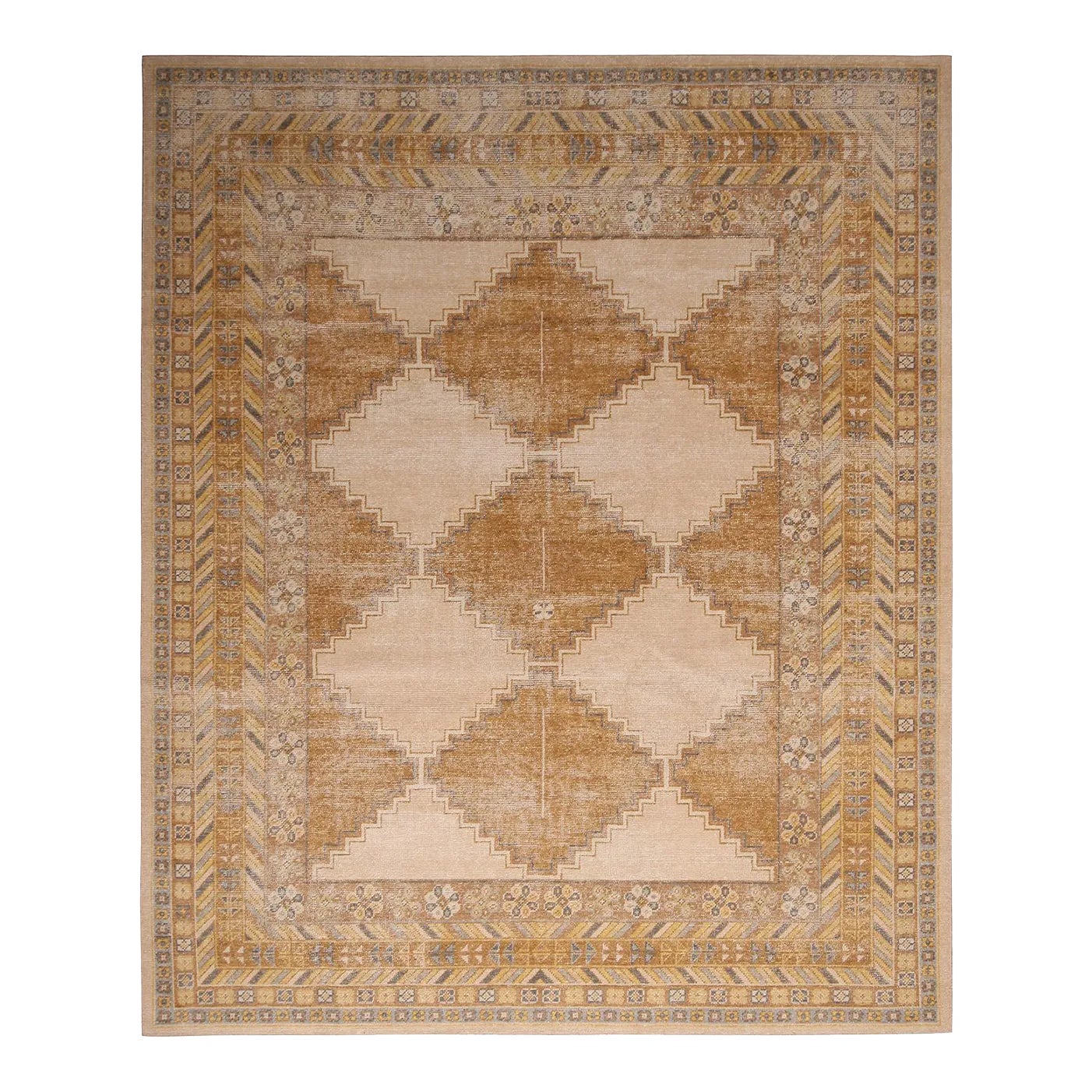 Rug & Kilim’s Oversized Distressed Harlequin Rug in Gold, 12x14 | Chairish