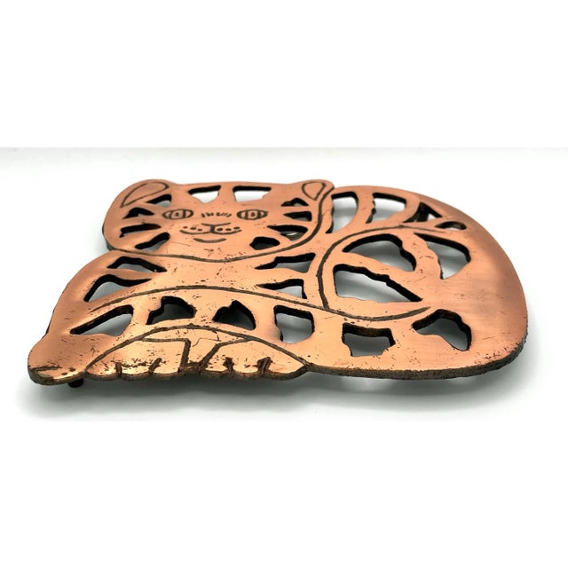 1990s Vintage Metal Copper Cat Trivet | Chairish