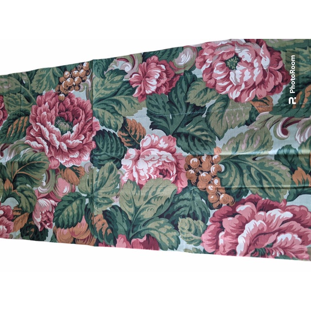 Vintage Fabricut Green and Pink Cabbage Rose Grandmillenial Valance ...