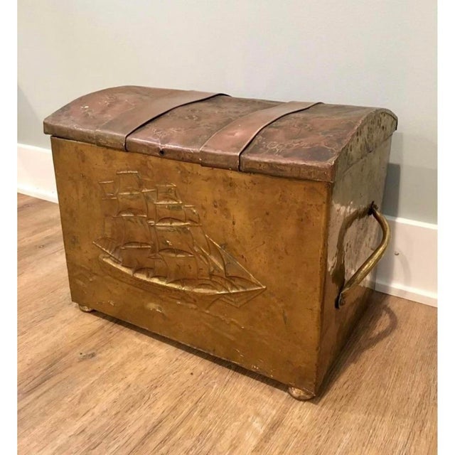 Early 20th Century Hammered Brass Kindling Box | Chairish