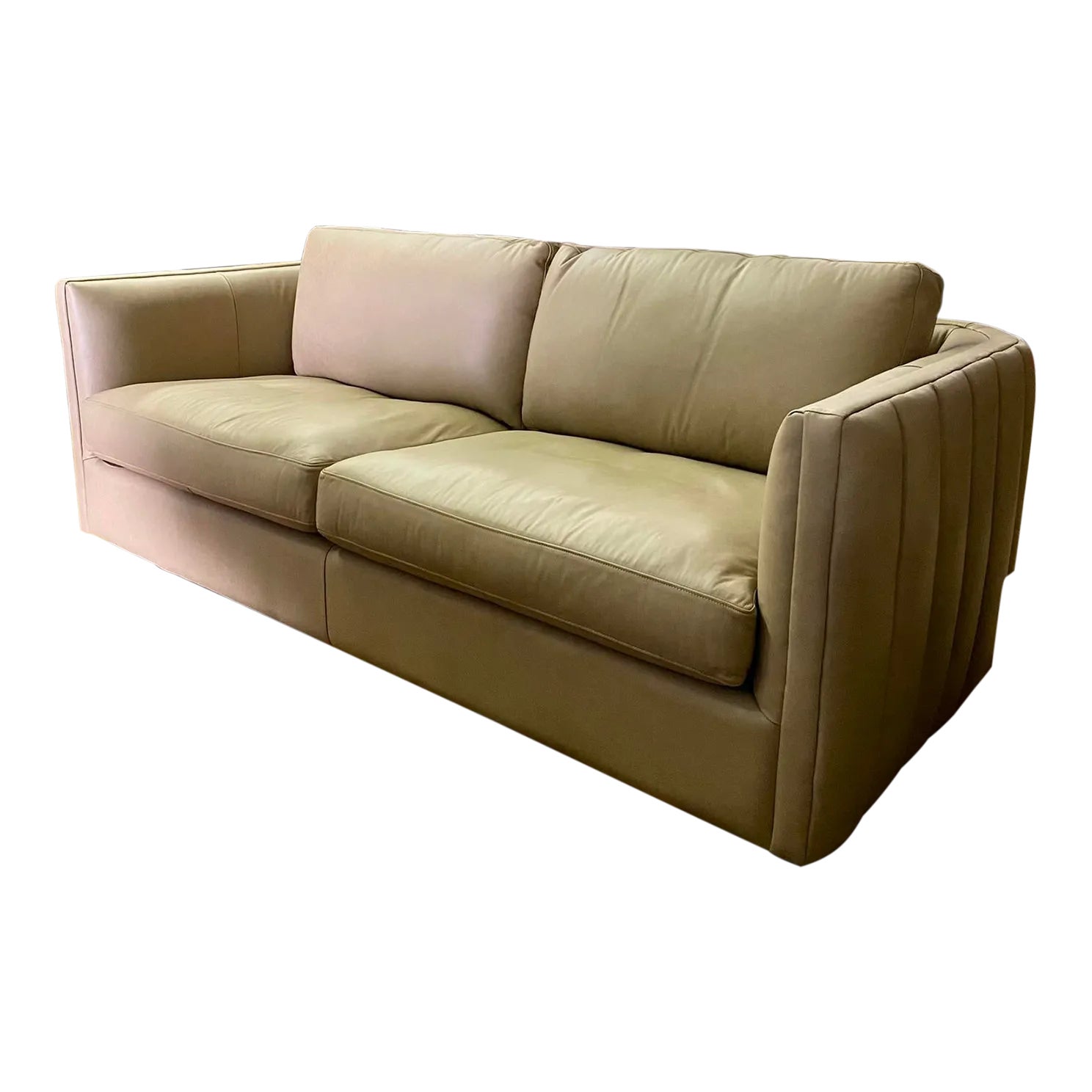 Olivia & Quinn Leather Sofa With Channel Tufting | Chairish