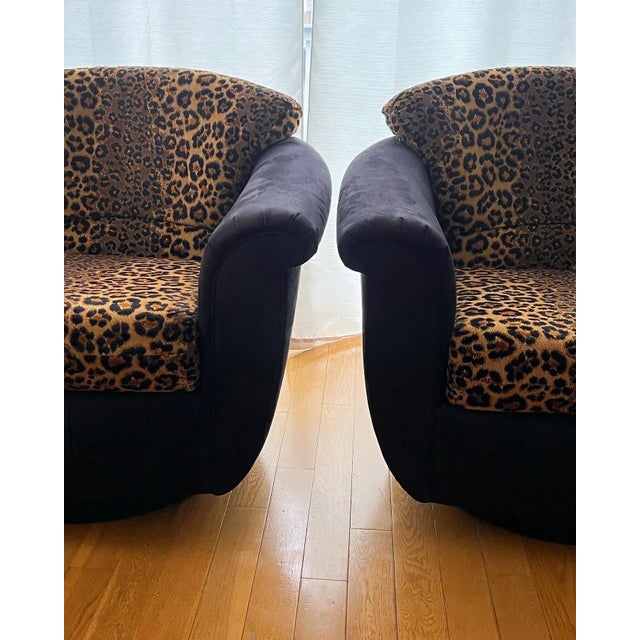 1980s Postmodern Leopard Black Suede Swivel and Rocking Chairs - a Pair ...