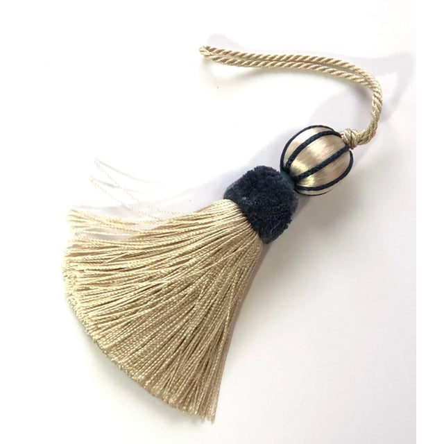Pair of Petite Navy Blue and White Key Tassels | Chairish