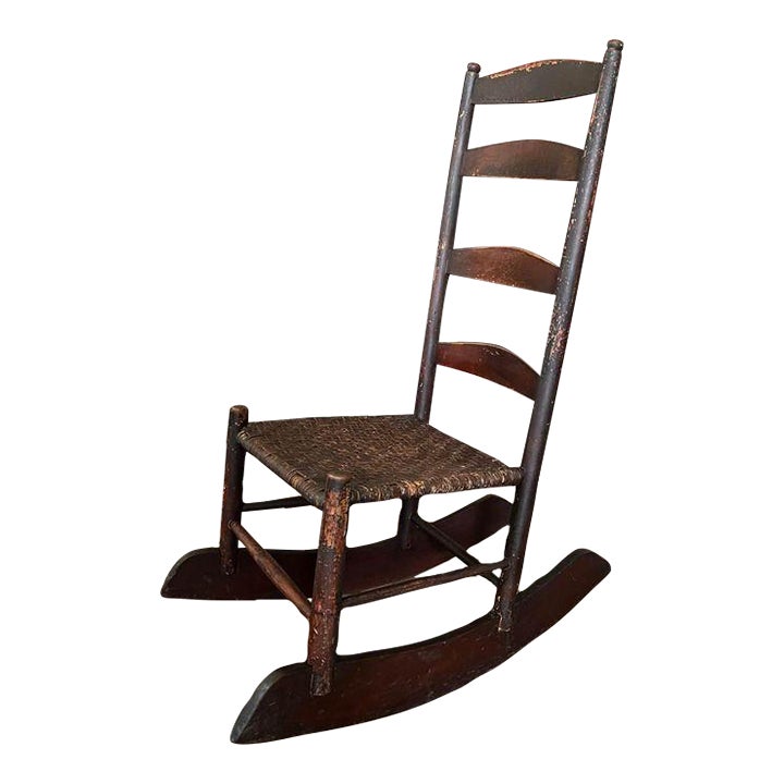 19th Century Antique Shaker Style High Ladder Back Splint Woven Seat ...