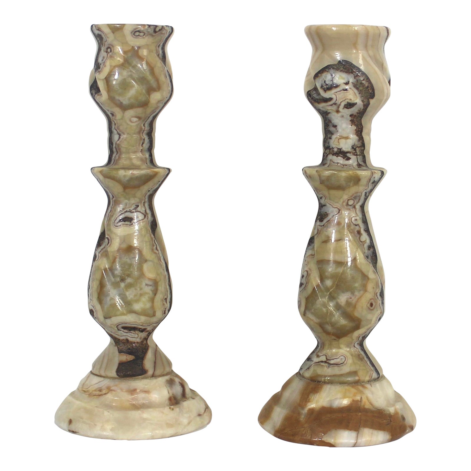 Pair of Vintage Marble Candle Holders With Beautiful Veining Natural ...