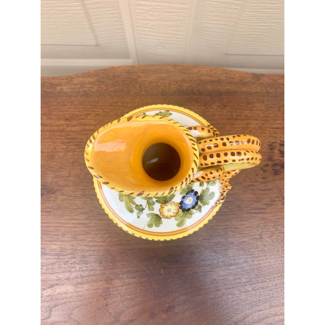 Italian Provincial Deruta Hand Painted Faience Pottery Jug | Chairish